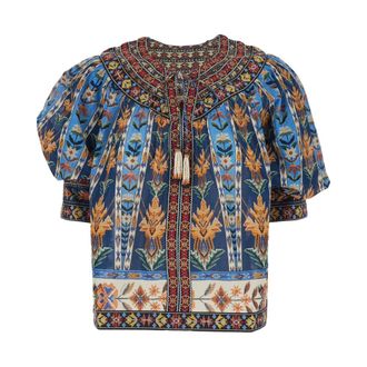 Farm Rio Bestickte Tapisserie Kurzarmbluse - - Blouses & Shirts - Damen - Mehrfarbig - XS