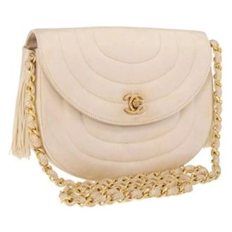 Chanel Sac bandouli&egrave;re vintage en satin pr&eacute;-poss&eacute;d&eacute; - Femme - Pre-owned - Beige - Taille: ONE Size