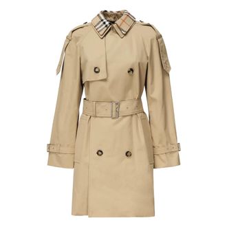 Burberry Beiger Gabardine Mantel mit Doppelreihiger Knopfleiste - - Coats - Damen - Beige - 2XS