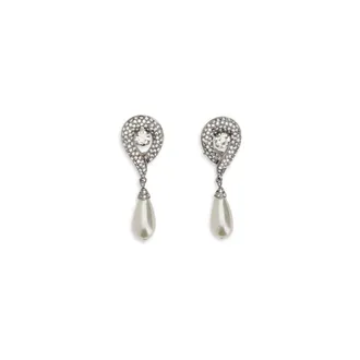 Alessandra Rich Crystal and Pearl Drop Earrings - Silver