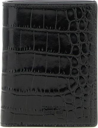 Tom Ford Homme, Accessoires, Noir, Taille: ONE Size Porte-cartes Brillant &agrave; Imprim&eacute; Crocodile