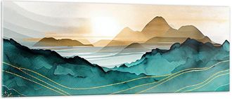 Arttor Panorama Bilder auf Glas Landschaft Berge Modern Glasbild 140x50cm Wandbilder Dekoration Wohnzimmer Schlafzimmer K&uuml;che Gro&szlig; XXL Wanddeko Bild im Glas 