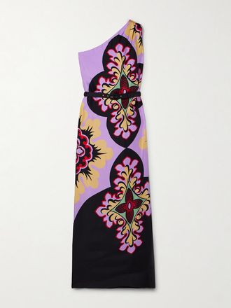 La DoubleJ Roy Asymmetrisches Maxikleid Aus Bedrucktem Seiden-twill - Lila