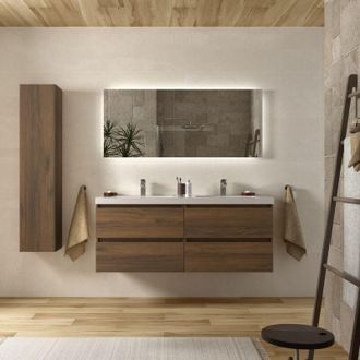 Cygnus Bath Meuble de salle de bain BEQUIA 140cm Noyer Vasque Charge min&eacute;rale