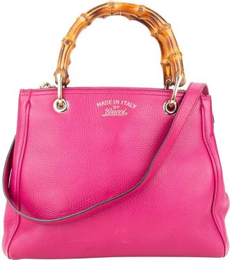 Gucci Crossbody Bags - Gucci Pink Leather Bamboo Handbag - Gr. unisize - in Gold - für Damen