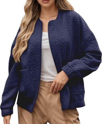 Generic Vestes d&eacute;contract&eacute;es &agrave; manches longues pour femmes, cardigan textur&eacute;, l&eacute;ger, confortable, &eacute;l&eacute;gant et tendance, bleu marine, XXL