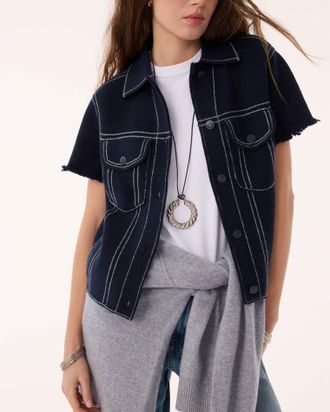 Kujten Veste cachemire courte jacquard denim, 4 fils - Veste Jessinda