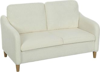 HOMCOM Canap&eacute; 2 places - HOMCOM - coussins inclus, assise rembourr&eacute;e - structure en bois massif - tissu bouclette - 137x69x82cm - cr&egrave;me