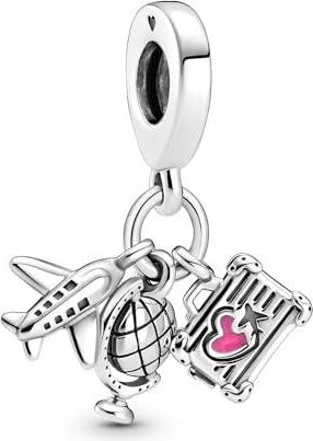 Pandora Pandora Charm pendant Avion, Globe et Valise en argent sterling avec émail rose