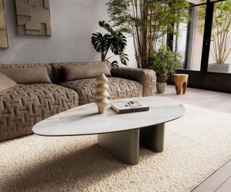 DELIFE Couchtisch Edge Organisch 140x76 cm Keramik Onyx Pearl Ovada Effektfinish Titan, Couchtische