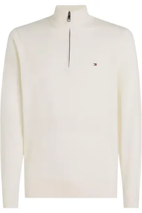 Tommy Hilfiger Herren Pullover mit Rei&szlig;verschluss Mock Neck Regular Fit, Wei&szlig; (Ivory), XXL