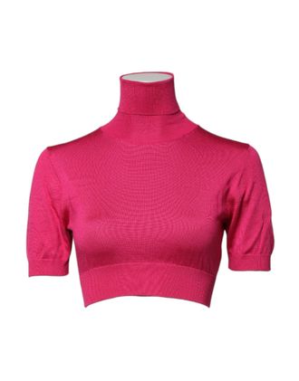 Dolce & Gabbana Womens Pink Silk Knitted Turtleneck Cropped Top