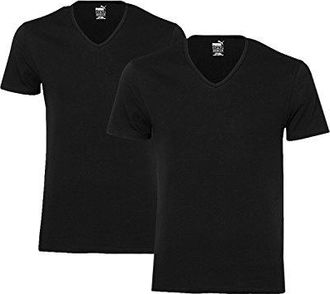 Puma 2 ER Pack V Neck T-Shirt Men Underwear, Farben:200 - Black, Gr&ouml;&szlig;e Bekleidung:L