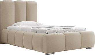 Mirjan24 Polsterbett Widoni mit Bettkasten, Bettgestell mit Lattenrost, Metallfüße - Chrom, Bett mit Polsterkopfteil und Vertikale Streifen Nähdesign (Paros 01