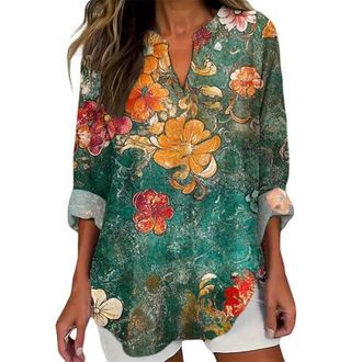 Generic Chemisier Femmes Coton Et Lin Chic Et Elegant Casual Chemisiers Et Blouses Ete Manche Longues Col V L&acirc;che Tops L&eacute;g&egrave;re Respirant Tuniques Mode Coton Et