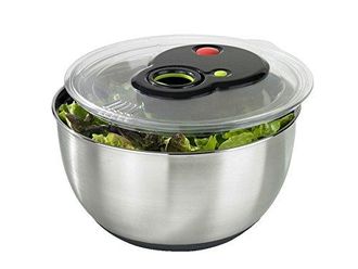 Emsa Emsa Turboline Essoreuse &agrave; salade 4,5 L, Bol en inox pour un service styl&eacute;, Fentes de drainage int&eacute;gr&eacute;es, Bouton turbo pour un essorage express, Base 