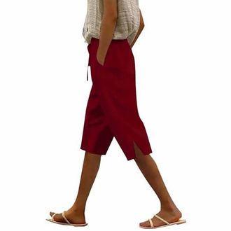 Generic Pantalon Femme Court Coton en Lin Large D&eacute;t&eacute; Pantalons Chic Et Elegant Taille Haute Respirant Legers Coton Lin Pants Droit &Agrave; La Mode Casual Baggy Soli