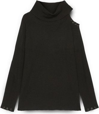 Fiorella Rubino Femme, Pulls, Noir, Taille: 40 FR Top avec D&eacute;tails D&eacute;coup&eacute;s et OEillets M&eacute;talliques