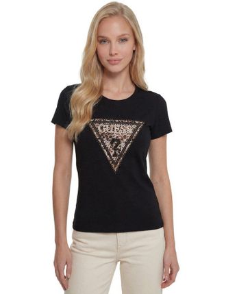 Guess T-Shirt CN SAVANNA LEOPARD TRIANGLE mit Frontprint, Stretch-Baumwolle