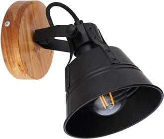 Globo Lighting Globo Wandleuchte Flur Innen - Wandlampe Holz braun Metall schwarz - Wandstrahler Industrie Optik 14 cm