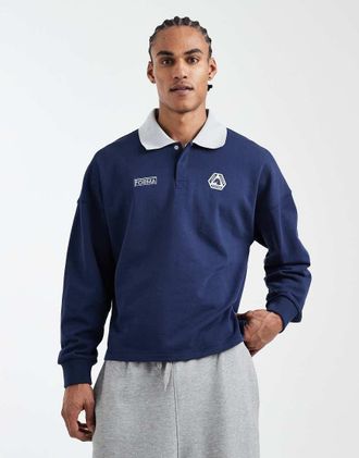 Cotton On Cropped-Fit-Polohemd aus Fleece in Marineblau mit Print