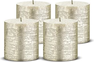 Brandsseller Stumpenkerzen Glitter Rustic 4er Set H&ouml;he 7,5 cm &Oslash; 7 cm Dekokerzen Haushaltskerzen Tischkerzen Weihnachtskerzen Brenndauer ca. 25 Stunden Taupe