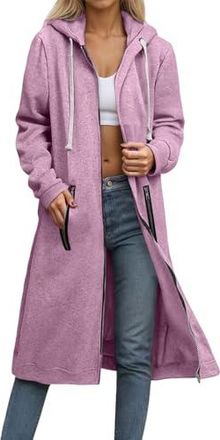 Generic Sweat à capuche long zippé pour femme Royaume-Uni - Sweat-shirt surdimensionné avec poches zippées pour femme - Sweat-shirt surdimensionné rose vestes