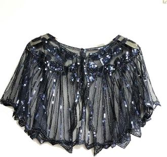 Generic NYSBH Ch&acirc;le r&eacute;tro avec perles et paillettes pour femme, Noir-bleu marine, Taille unique