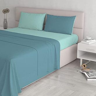 Italian Bed Linen Natural Color Bettwäsche Set, 100% Baumwolle, Ottanio/Wassergrün, Doppelte