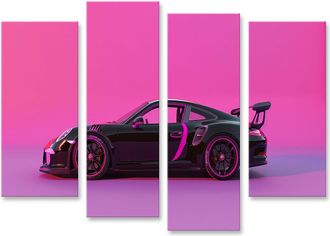 Islandburner Bild auf Leinwand Sportwagen mit pinkem Hintergrund und Akzenten f&uuml;r Wohnzimmer Auto- Autohaus Bilder Wandbilder Poster