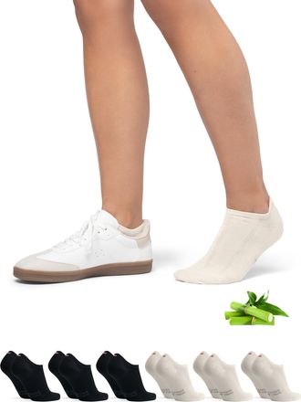 Danish Endurance 6 Paar Bambus Füßlinge, Unsichtbare Sommer Sneaker-Socken, Unisex, für Damen & Herren Mehrfarbig (3xSchwarz, 3xCremeweiß) 43-47