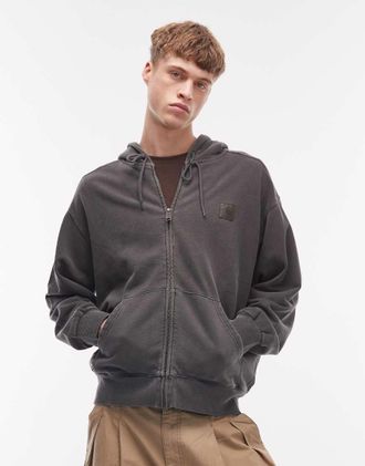 Carhartt Work in Progress Nelson - Sweat &agrave; capuche zipp&eacute; - Noir d&eacute;lav&eacute;