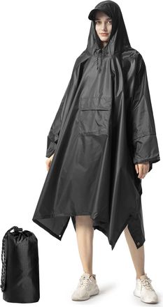 Nuur Regenponcho Herren Damen Unisex Regencape Regenmantel Regenjacke Wasserdicht Hiking Cycling Outdoor 3in1 Mehrzweck Wiederverwendbar Rain Poncho mit Ka