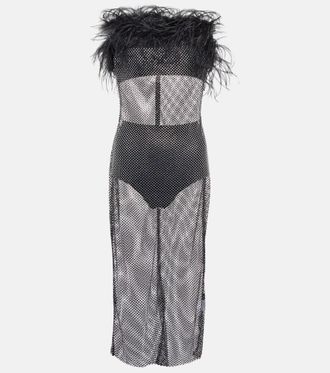Giuseppe Di Morabito Midikleid mit Kristallen und Federn