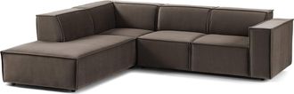 Studio Copenhagen home24 Ecksofa mit Ottomane Braun/Taupe Samt Shyla 260 x 70 x 234cm Ottomane davorstehend links Keine Funktion Glamour