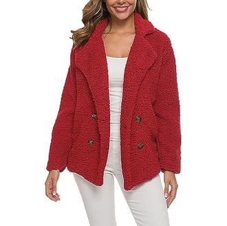 Generic Veste en peluche pour femme, manteau en polaire Sherpa pour femme, vêtement dextérieur uni, cardigan ample à boutons rabattables, vêtements dextérieur