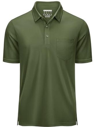 KEFITEVD Polo &agrave; manches courtes pour homme avec poche poitrine - Respirant - En polyester - Pour l&eacute;t&eacute;, Vert arm&eacute;e., L