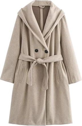 Generic Long Wool Winter Coats for Women Winter Wool Blend Pea Coat Double Breasted Notch Lapel Long Overcoat Khaki Small