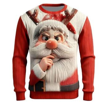Generic Pull de Noel Homme Design Cr&eacute;atif en Relief 3D Repr&eacute;sentant Le P&egrave;re No&euml;l Col Rond &Agrave; Manches Longues Pullover Sweatshirts Mode Funny Grande Taille Haut