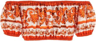 Dolce & Gabbana Maiolica-Print Cotton Poplin Blouse - Orange