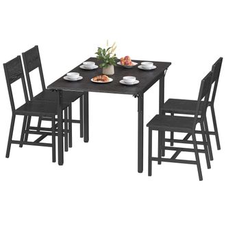 Vasagle Klappbarer Esstisch mit 4 St&uuml;hlen, Essgruppe, f&uuml;r Wohnzimmer, K&uuml;che, Stahlgestell, einfacher Aufbau, ebenholzschwarz-anthrazitgrau-tintenschwarz KDT07