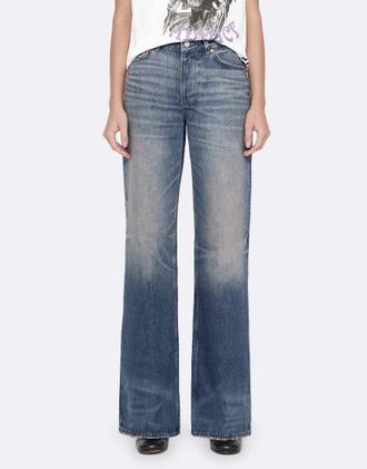 AllSaints Lou high relaxed en indigo clair teint&eacute;-Bleu