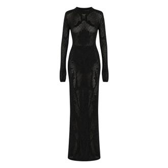 Akep Robe Longue Coton et Cachemire - Femme - Robes - Noir - Taille: 38 FR