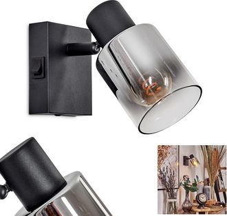 HOFSTEIN Wandleuchte Leteque, moderne Wandlampe aus Metall/Glas in Schwarz/Rauchfarben/Klar, verstellbarer Wandspot im angesagten Retro/Vintage-Design, An-/Aus
