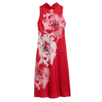 Ted Baker Aliara Bedrucktes Rotes Midi-kleid Mit Wasserfallausschnitt