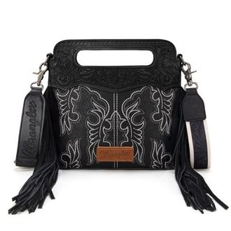 Montana West Wrangler Sac &agrave; bandouli&egrave;re avec poign&eacute;e sup&eacute;rieure pour femme avec franges brod&eacute;es, Noir M