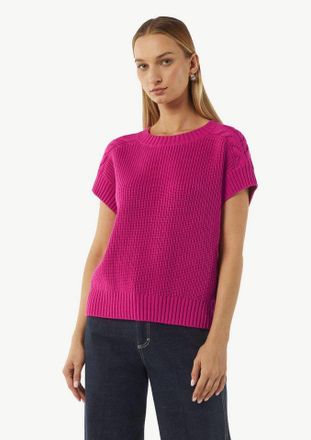 Comma Kurzarmpullover Strickpullunder Weiter Strickpullunder mit Zopfmuster-Detail