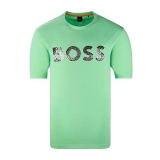 HUGO BOSS Homme, Tops, Vert, Taille: 2XL T-shirt en Coton &agrave; Imprim&eacute; Logo D&eacute;contract&eacute;