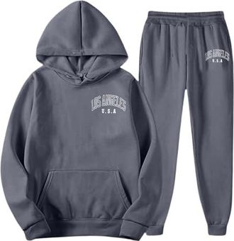 Generic Ensemble de v&ecirc;tements de d&eacute;tente 2 pi&egrave;ces pour homme avec capuche et capuche - Ensemble de surv&ecirc;tement confortable - Lettre graphique d&eacute;contract&eacute;e - G