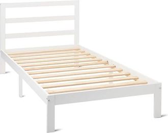 Amazon Basics Einzelbettgestell mit Kopfteil, Massives Kiefernholz mit Lattenrost, 90cm x 200cm, Einzelbett, Wei&szlig;